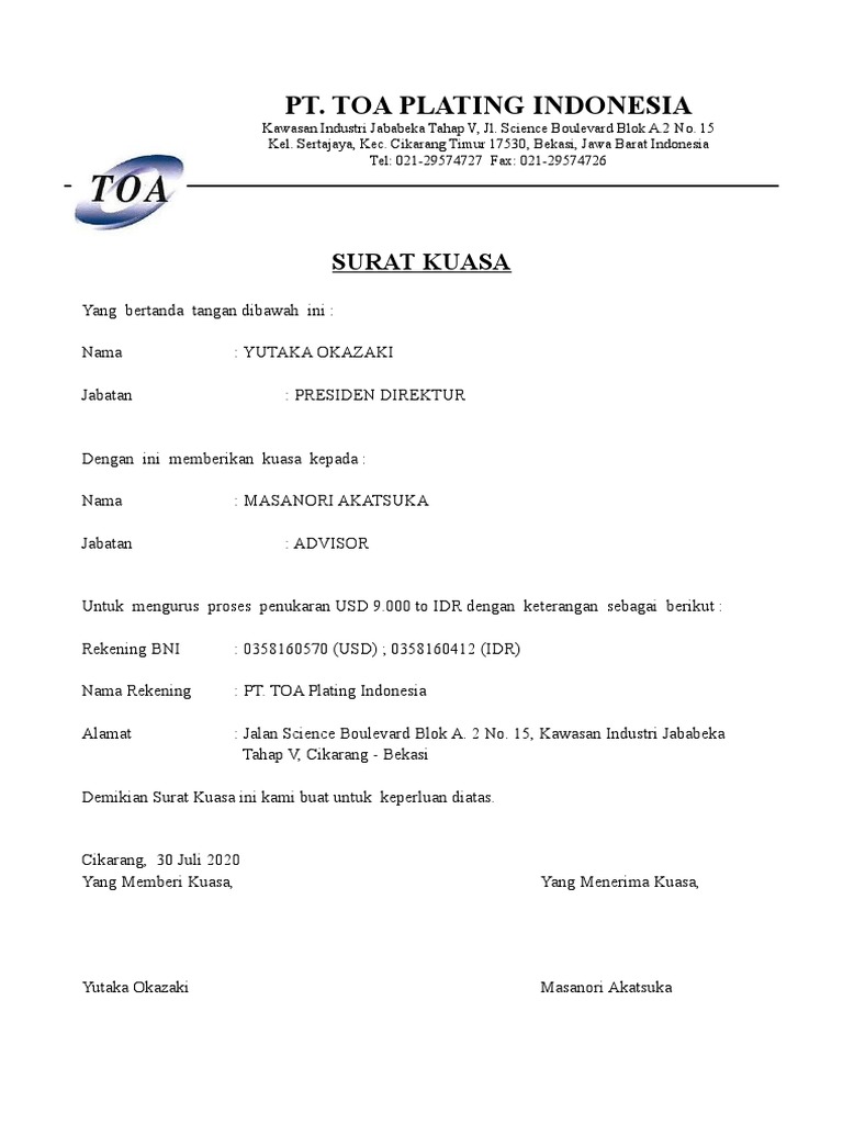 36 Ext Surat Kuasa Bni | PDF