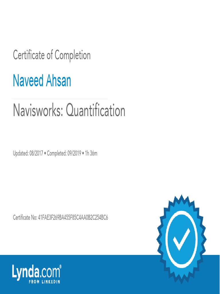C4) Navisworks - Quantification - CertificateOfCompletion | PDF