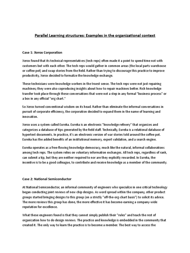 Parallel Learning Structures in Organizations | PDF | Community | Business
