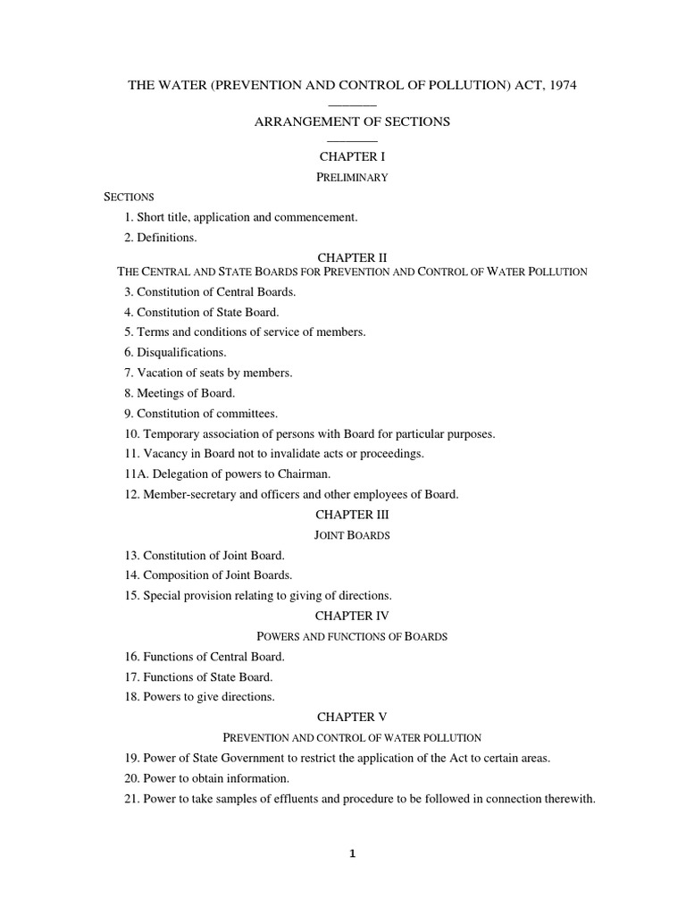 The Water (Prevention and Control of Pollution) Act, 1974 - Arrangement ...