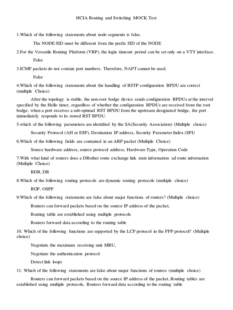 HCIA Routing and Switching Mock Exam | PDF | Router (Computing) | I Pv6