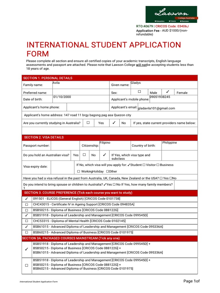 I Nternati Onalstudentappli Cati ON Form: Secti On1.Personaldetai LS | PDF