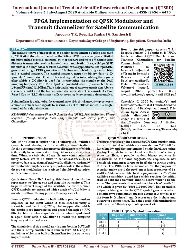 FPGA Implementation of QPSK Modulator and Transmit Channelizer For Satellite Communication | PDF ...