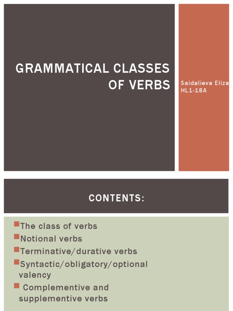 Grammatical Classes of Verbs Explained | PDF | Verb | Subject (Grammar)