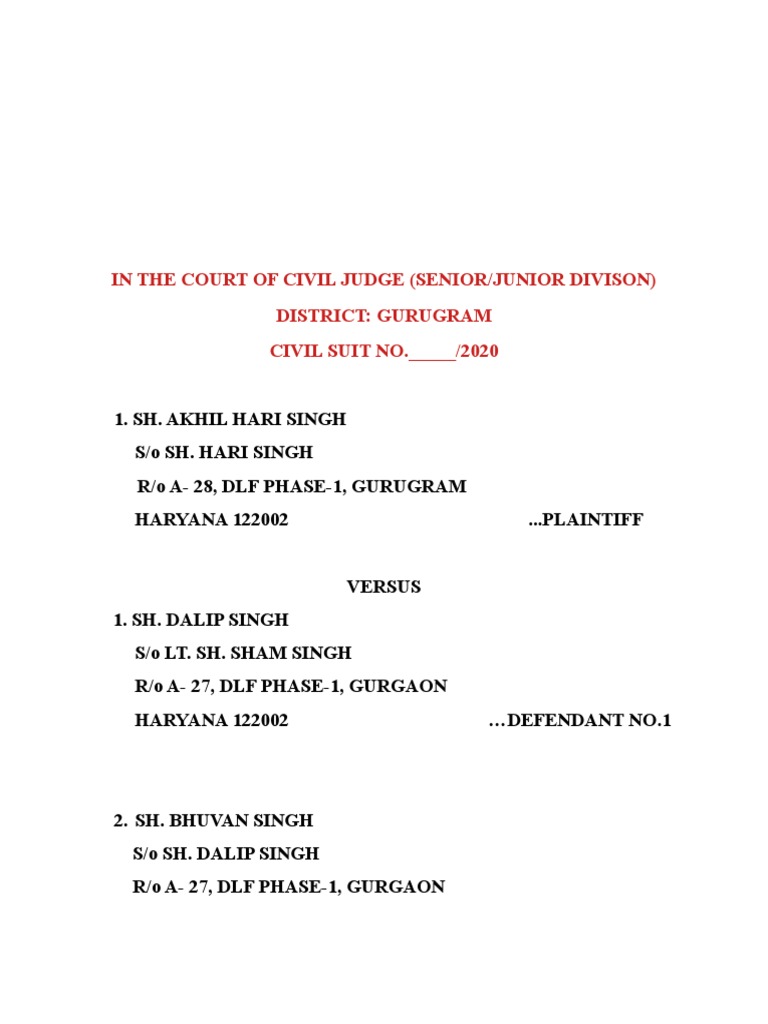 Suit For Partition, Declaration, Permanent and Mandatory Injunction ...