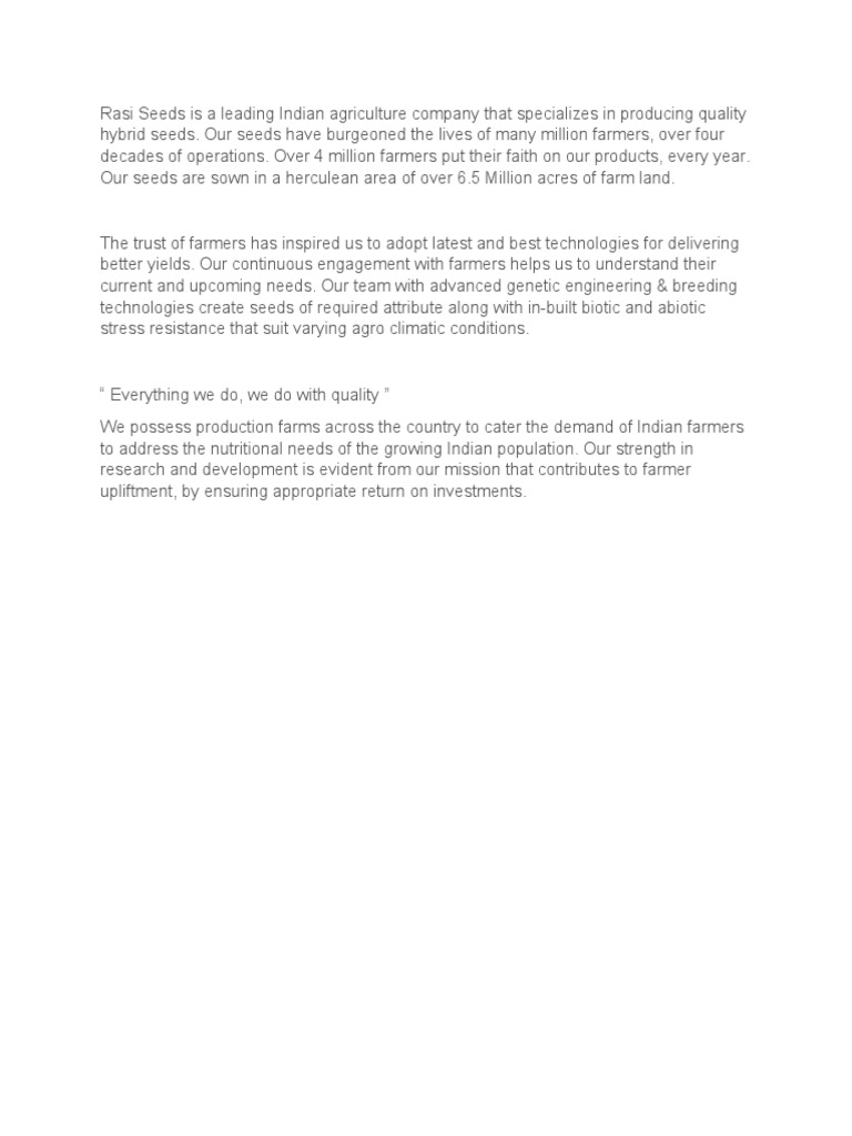 Company Profile-Rasi Seeds | PDF | Technology & Engineering