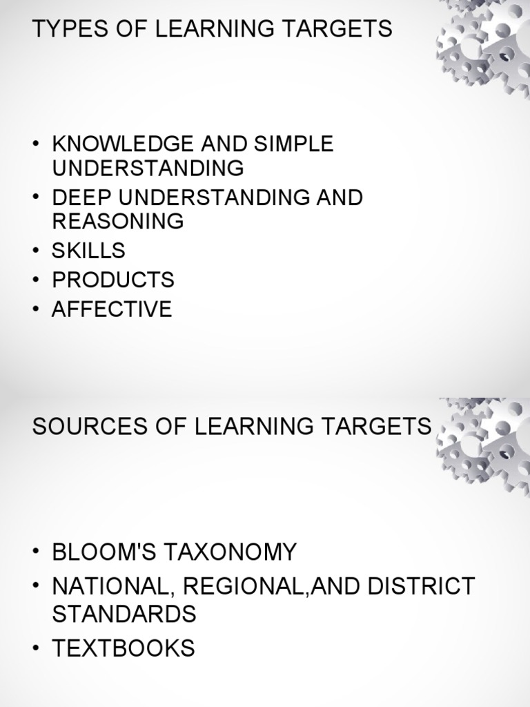 Types of Learning Targets | PDF | Knowledge | Reading Comprehension