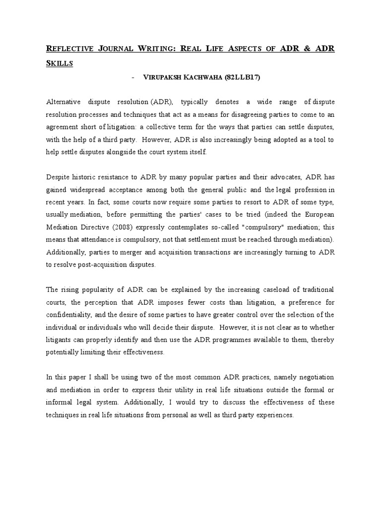 Real-Life Applications of ADR Skills | PDF | Alternative Dispute ...