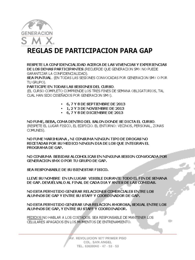 Regla de Participación Curso Gap | PDF