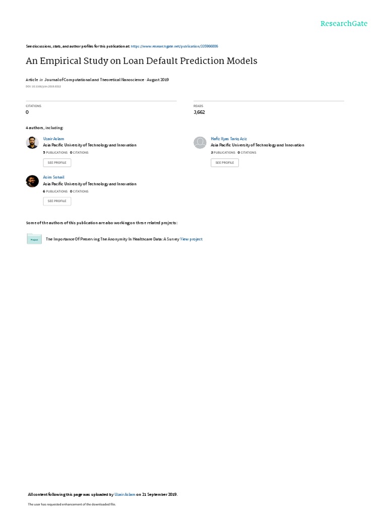An Empirical Study On Loan Default Prediction Models: Journal of Computational and Theoretical ...