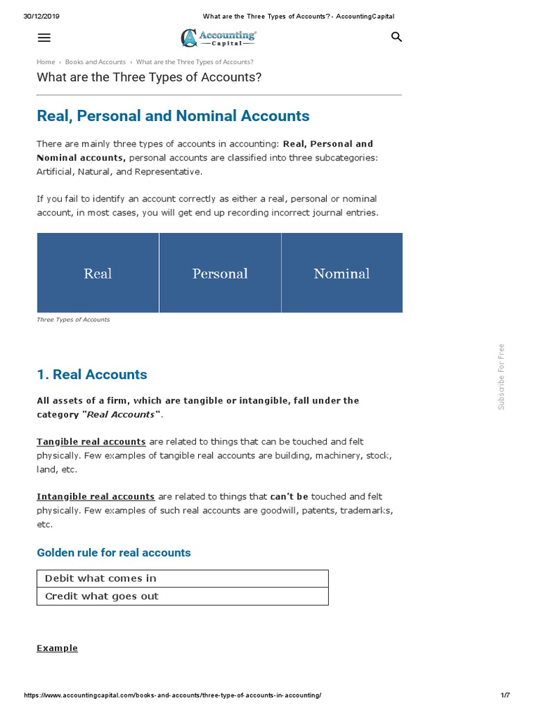 What Are The Three Types of Accounts - AccountingCapital | PDF | Debits ...