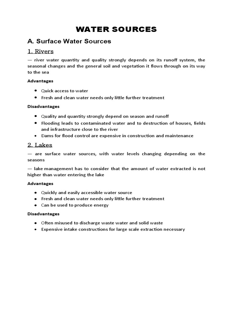 Water Sources - Word | PDF | Reservoir | Desalination