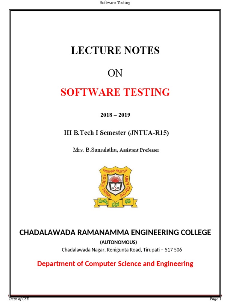 Lecture Notes Software Testing Pdf Software Testing Software Bug 4647