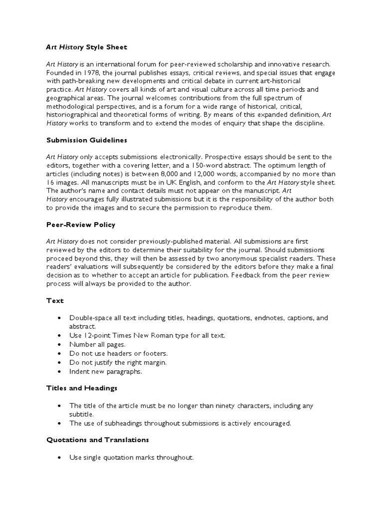 Art History Style Sheet: Submission Guidelines | PDF | Academic Journal ...