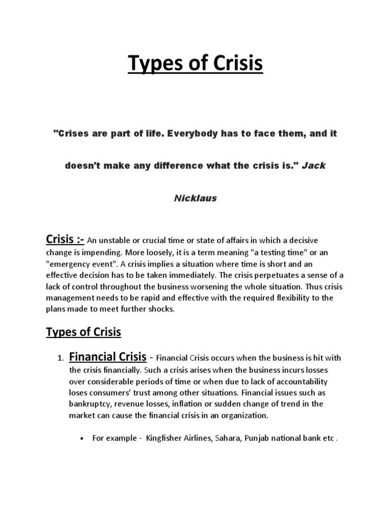 Types of Crisis | PDF | Financial Crises | Crisis Management