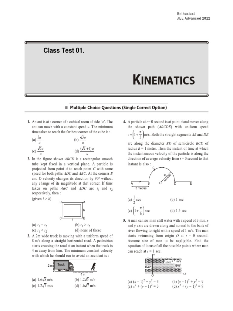 Class Test-01. Kinematics | PDF | Velocity | Speed