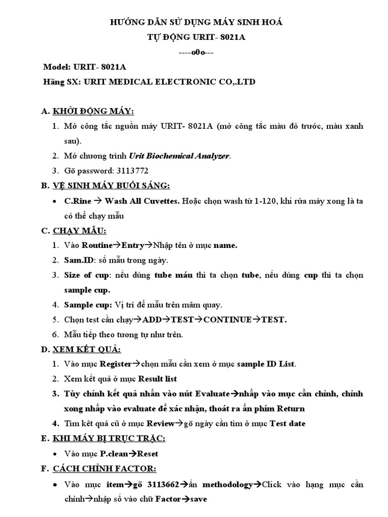 HDSD Sinh Hoa URIT-8021A | PDF