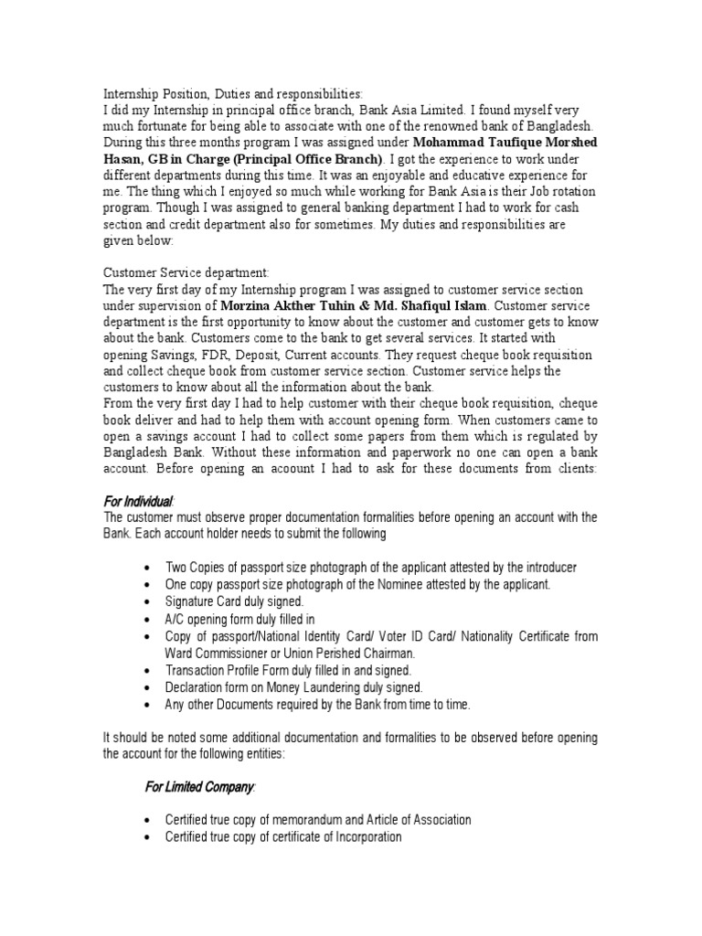 Internship Position, Duties and Responsibilities | Download Free PDF ...