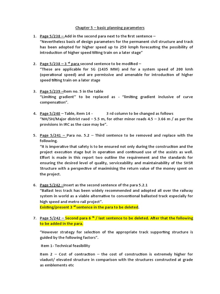 Planning Parameters of Rail Project | PDF | Track (Rail Transport ...