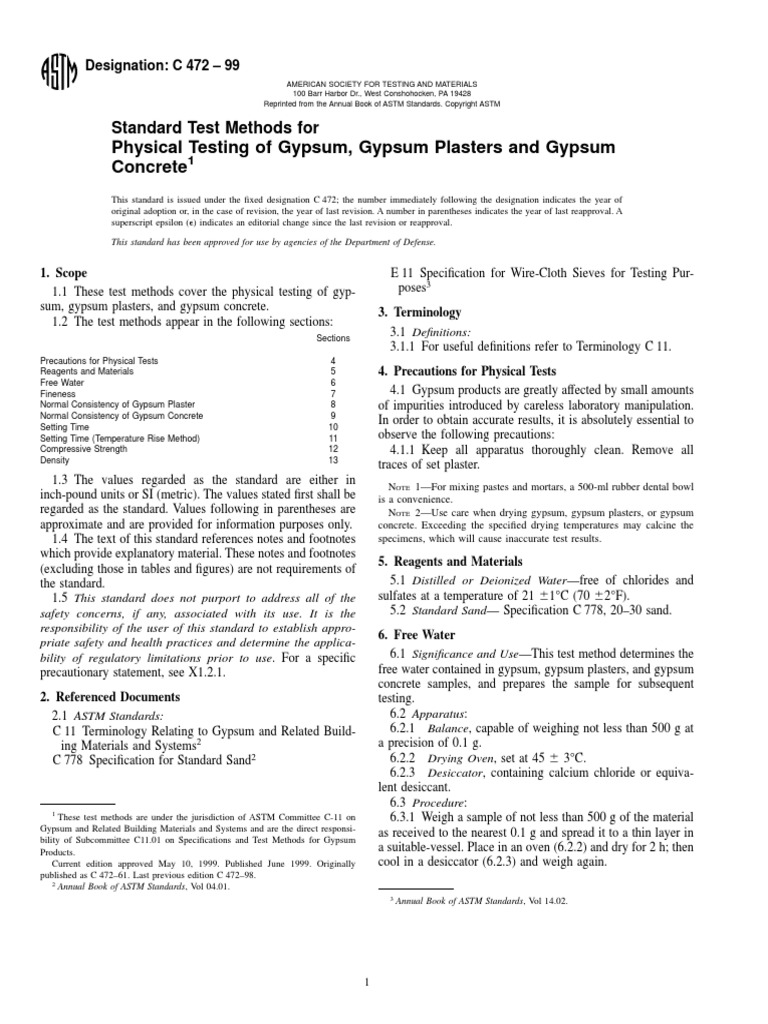 Standard Test Methods For Physical Testi | PDF | Plaster | Gypsum