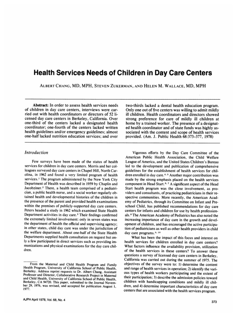 Health Services Needs Day Centers: of Children | PDF | Dietitian ...