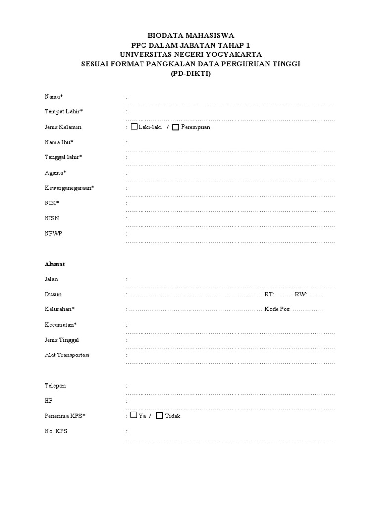 Biodata PPG Terbaru 2020 | PDF
