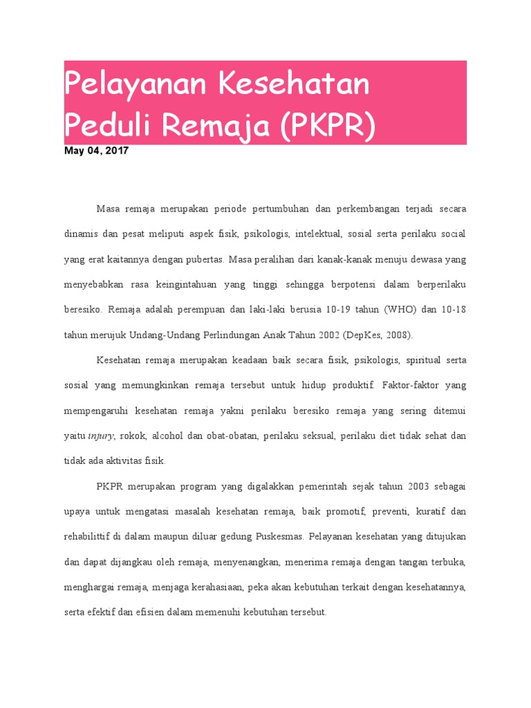 Program Kesehatan Remaja PKPR | PDF | Kesehatan Holistik