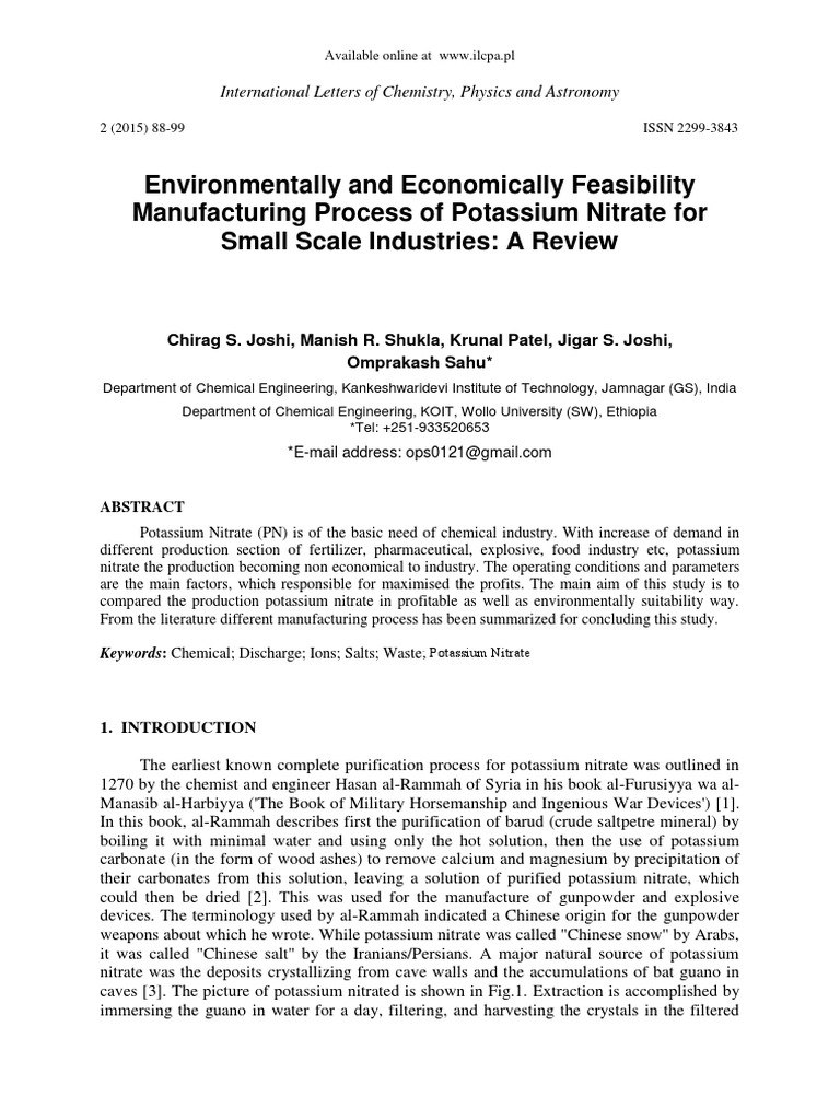 Feasible Potassium Nitrate Production Review | PDF | Potassium Chloride ...