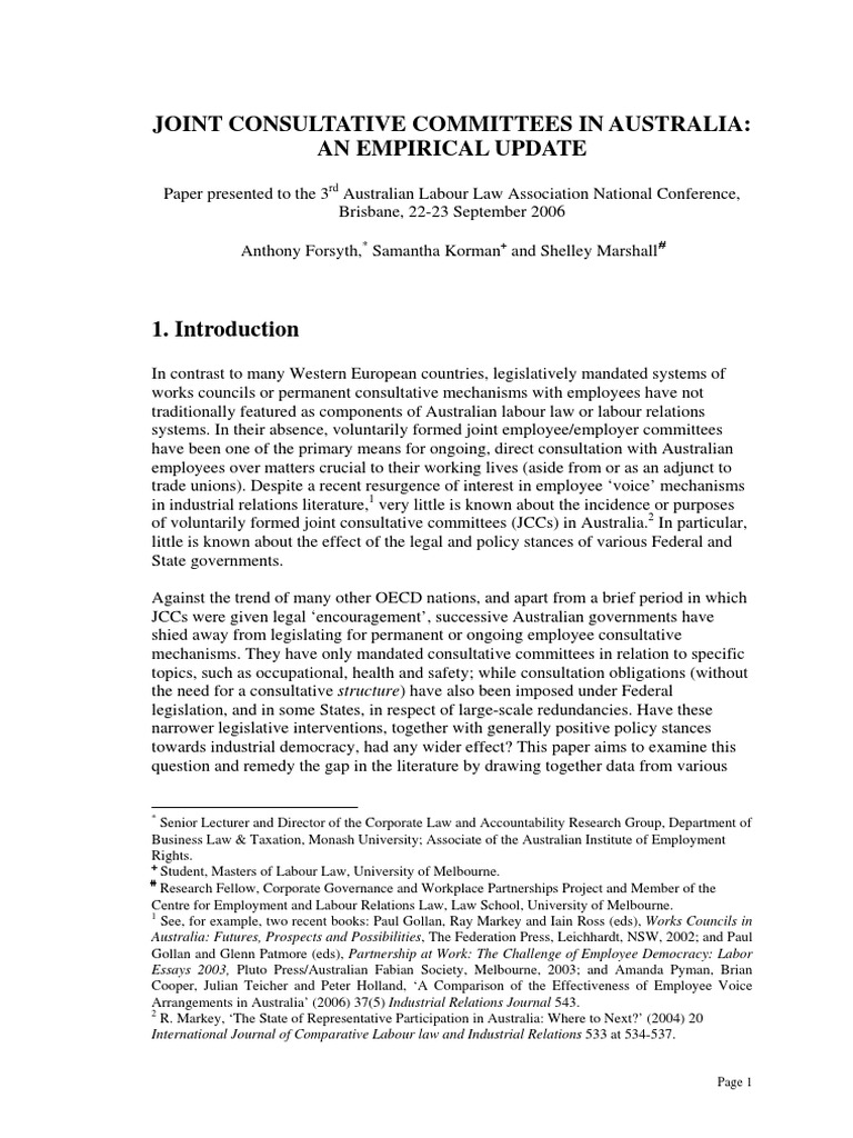 Joint Consultative Committees in Australia: An Empirical Update | PDF | Industrial Relations ...
