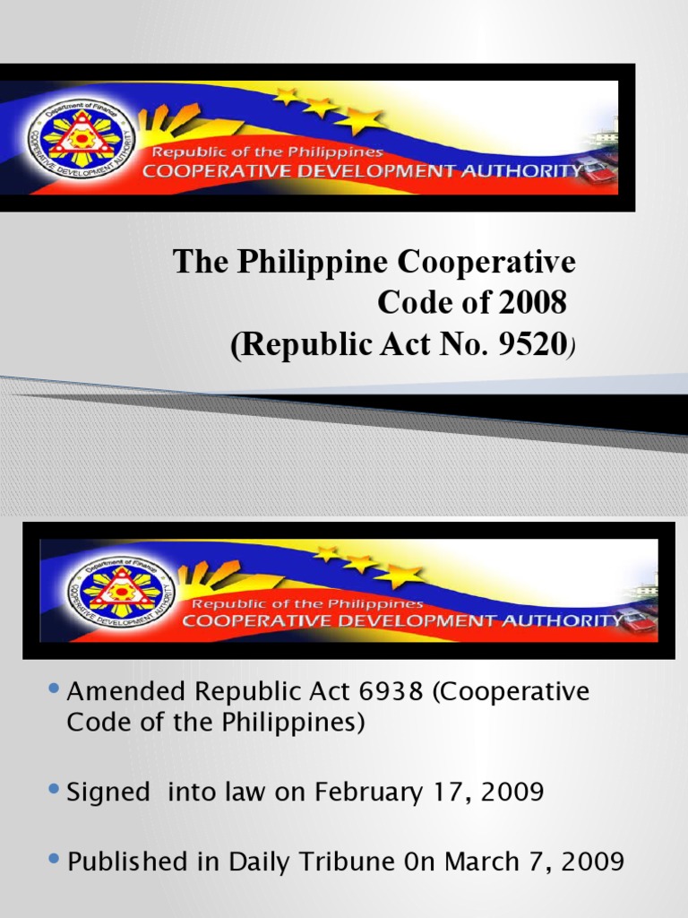 The Philippine Cooperative Code of 2008 (Republic Act No. 9520 | PDF ...