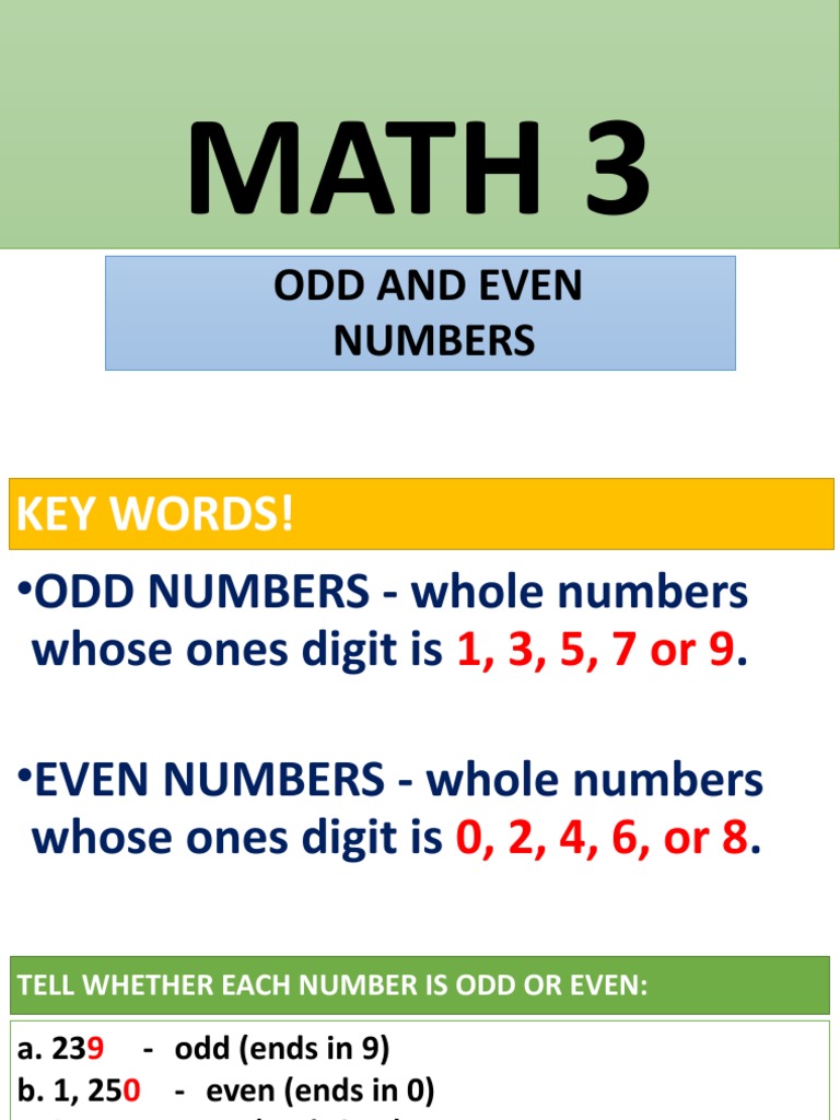 Math 3: Odd and Even Numbers | PDF | Teaching Mathematics