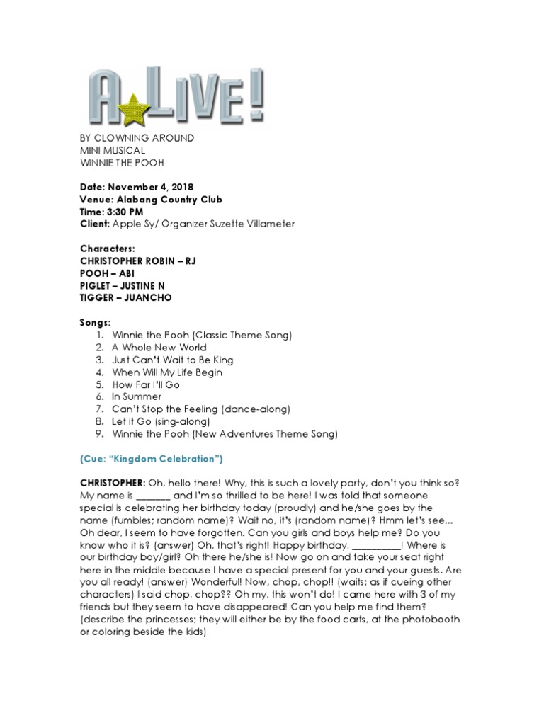 Winnie the Pooh Mini Musical Script | PDF | Winnie The Pooh | Disney ...