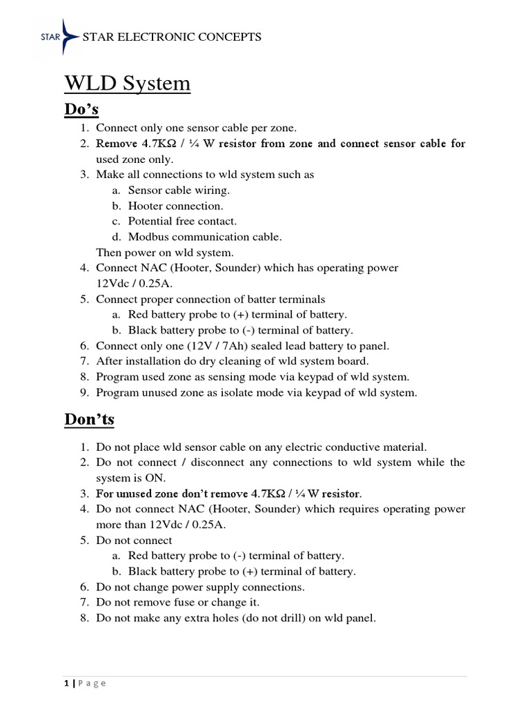Do's and Don'ts of WLD System | PDF