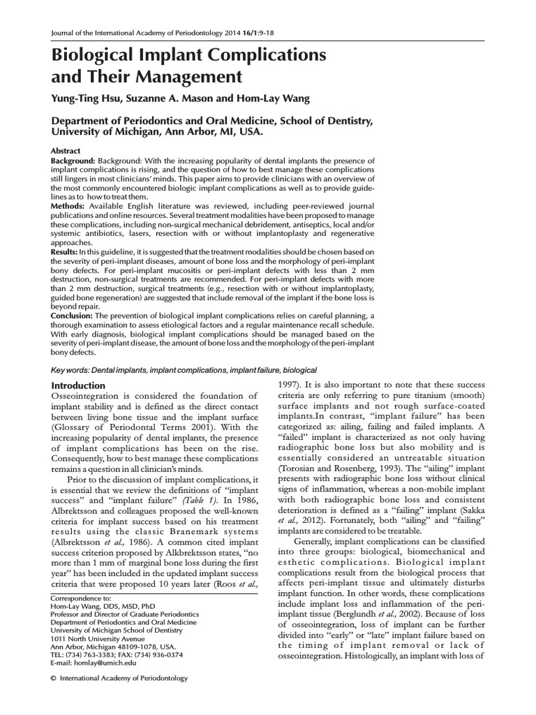 JIAP January 2014 - Biological Implant Complications and Their ...