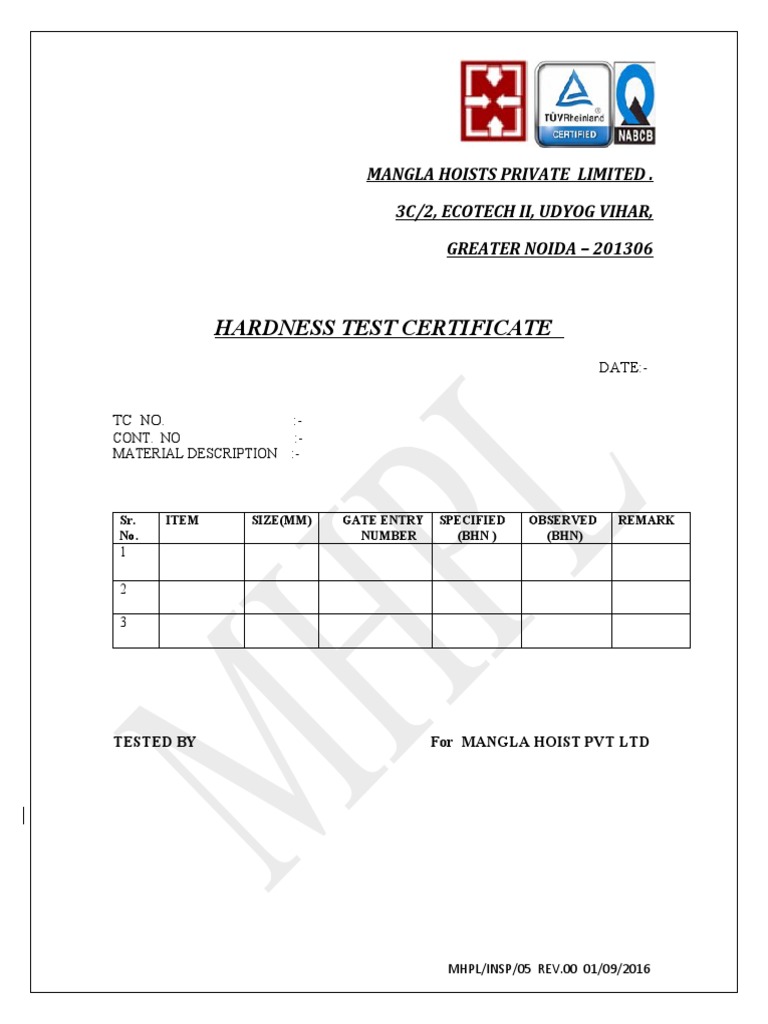 Hardness Test Results Summary | PDF