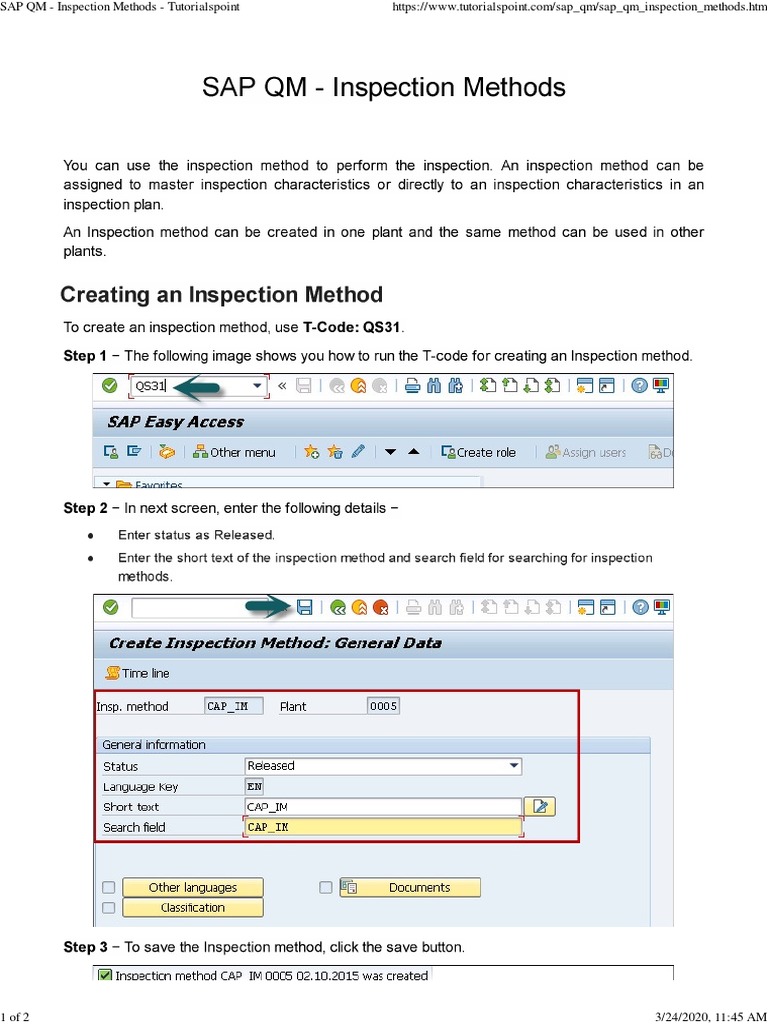06 - SAP QM - Inspection Methods - Tutorialspoint | PDF