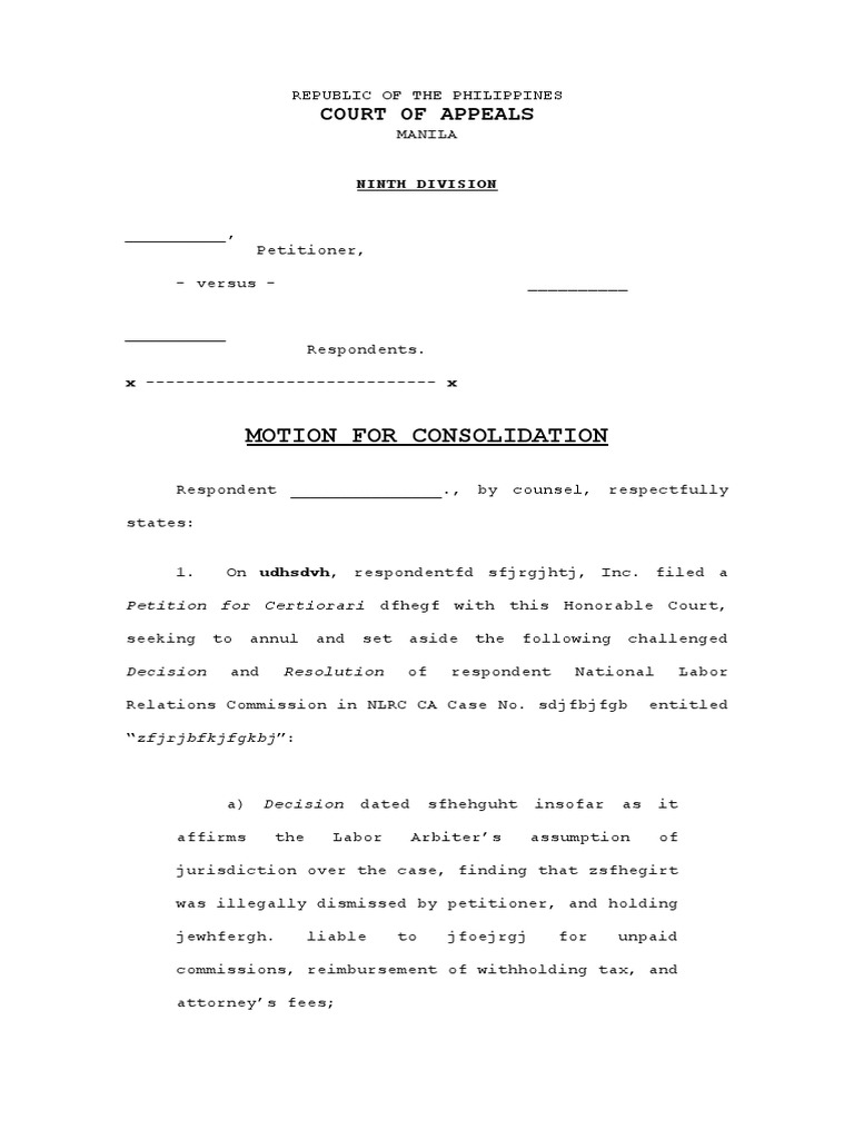 Motion For Consolidation: Court of Appeals | PDF | Separation Of Powers ...