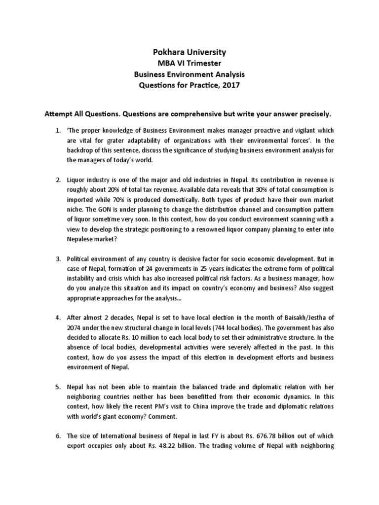 Pokhara University: MBA VI Trimester Business Environment Analysis ...