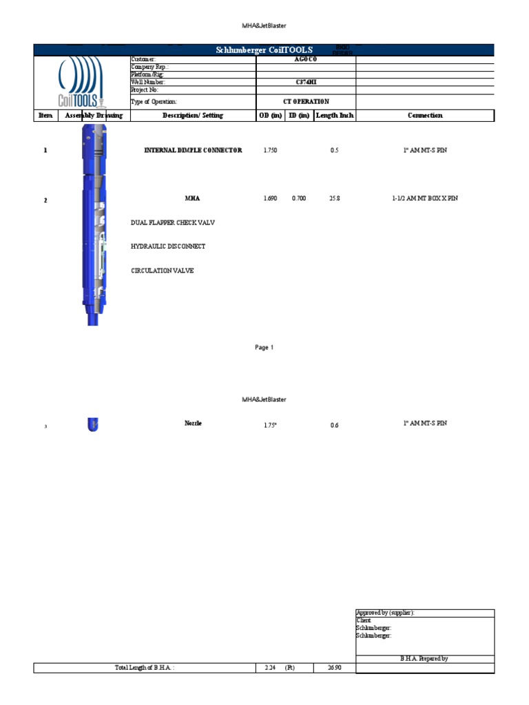 Schlumberger Coiltools: Item Assembly Drawing Description/ Setting Od ...