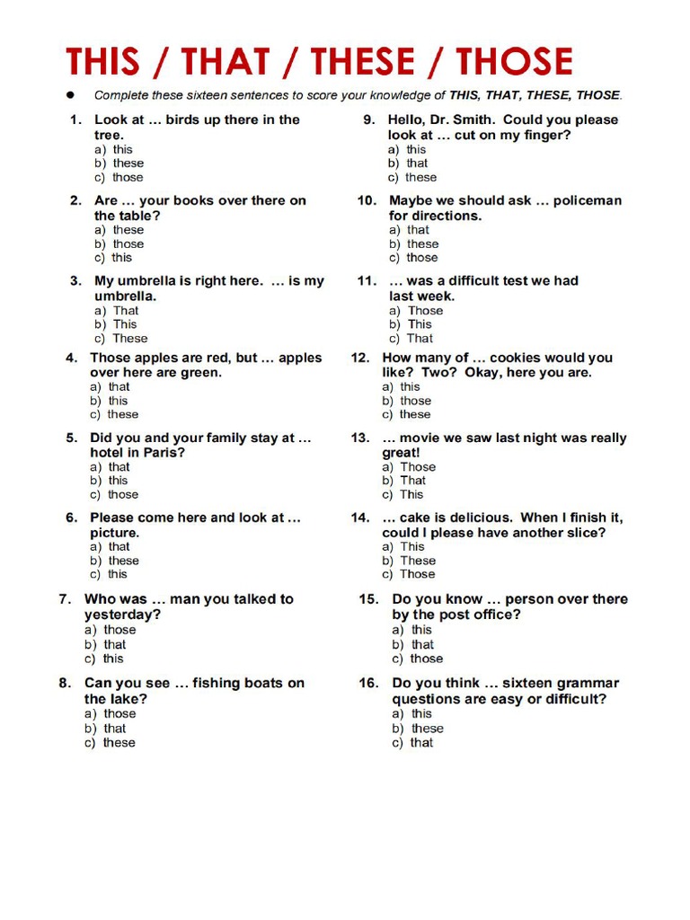 This That Those These Exercise | PDF