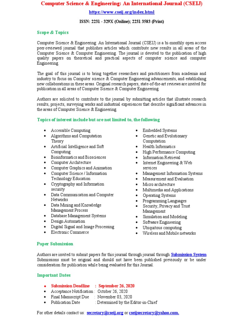 Computer Science & Engineering: An International Journal (CSEIJ) | PDF ...