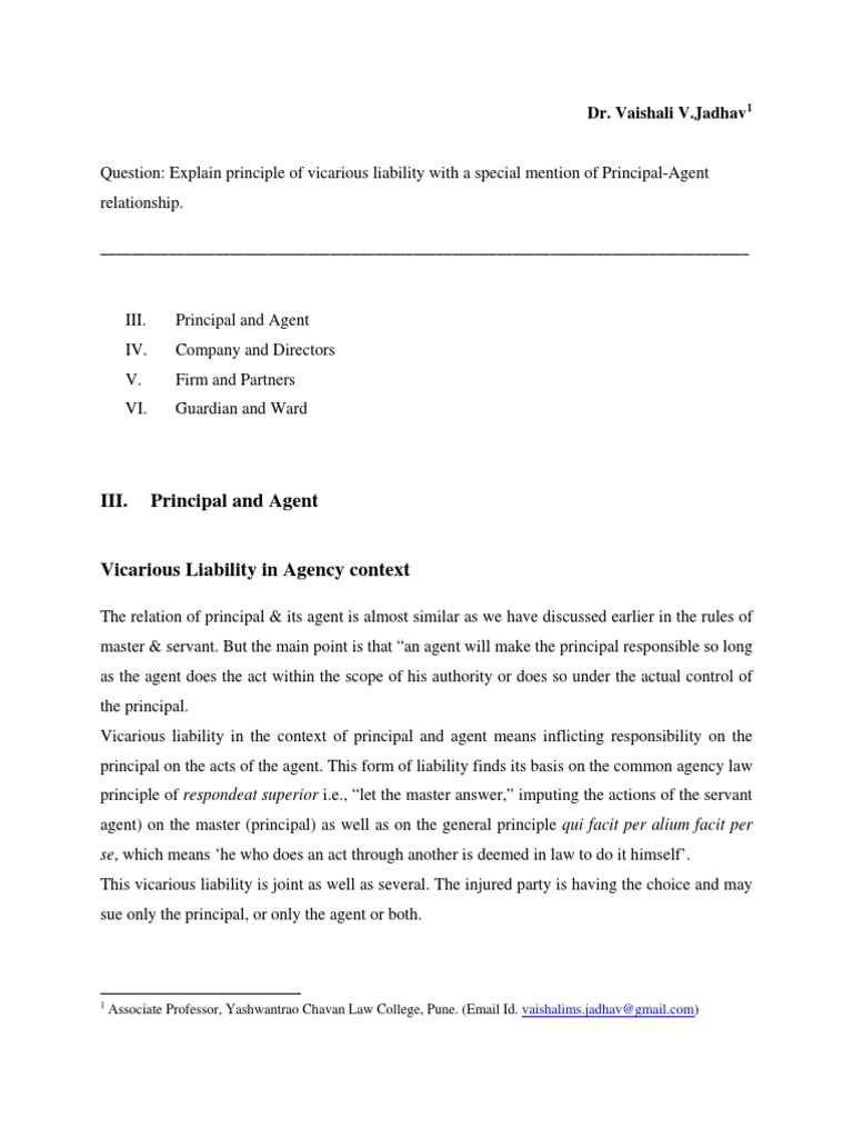 Principal-Agent & Other Relations | PDF | Vicarious Liability | Law Of ...