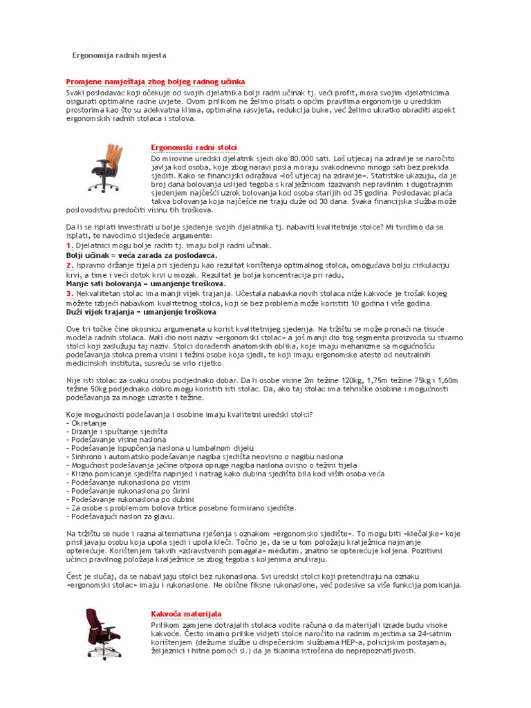 Ergonomija Radnih Mjesta | PDF