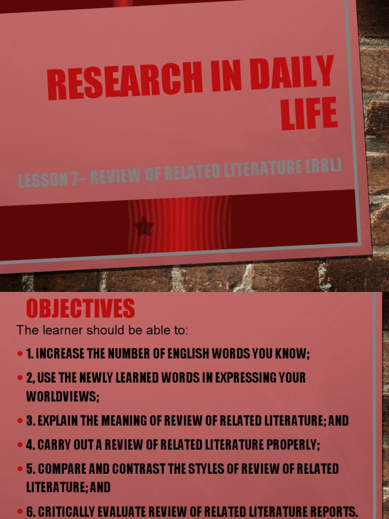 LESSON 7. Review of Related Literature RRL | PDF | Systematic Review ...