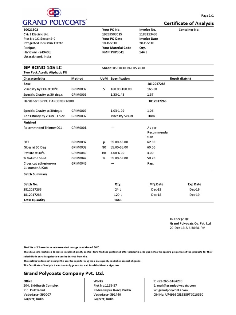 Certificate of Analysis | PDF | Nature
