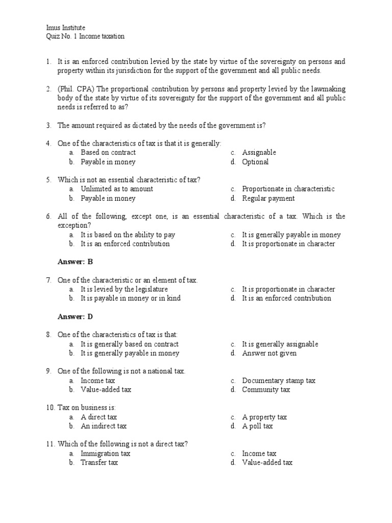 Income Taxation Quiz Overview | PDF | Ad Valorem Tax | Income Tax