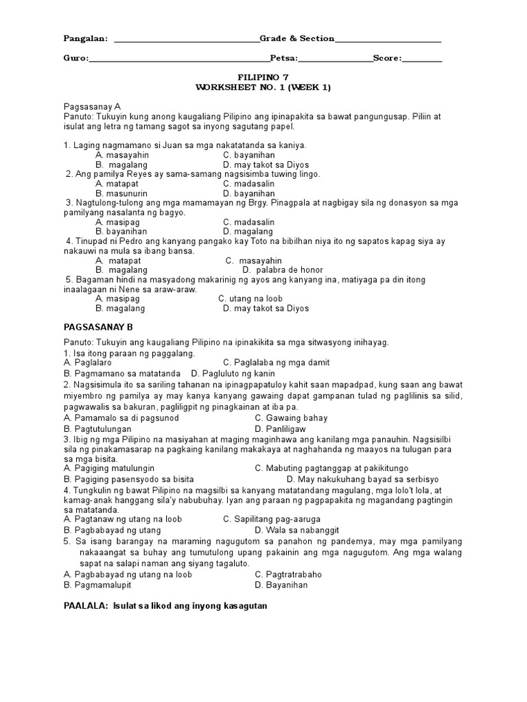 Fil 7 - Worksheet Q1 W1 | PDF