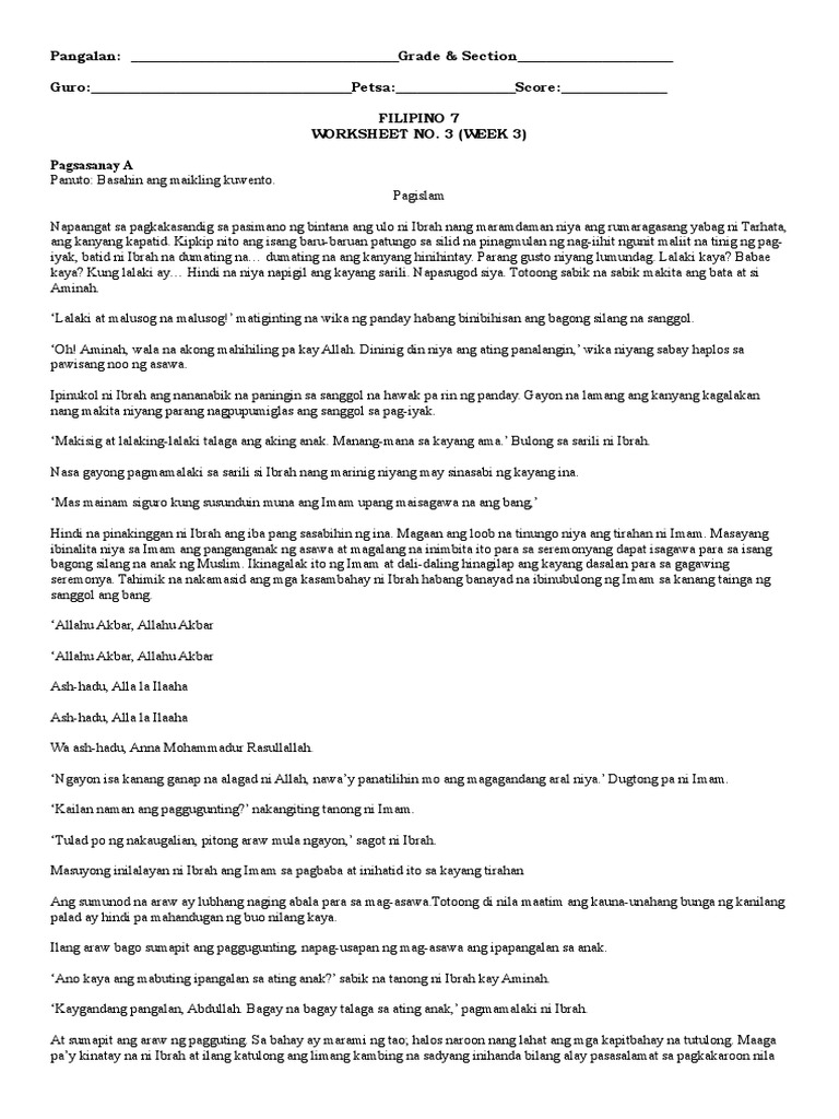 Fil 7 - Worksheet Q1 W3 | PDF