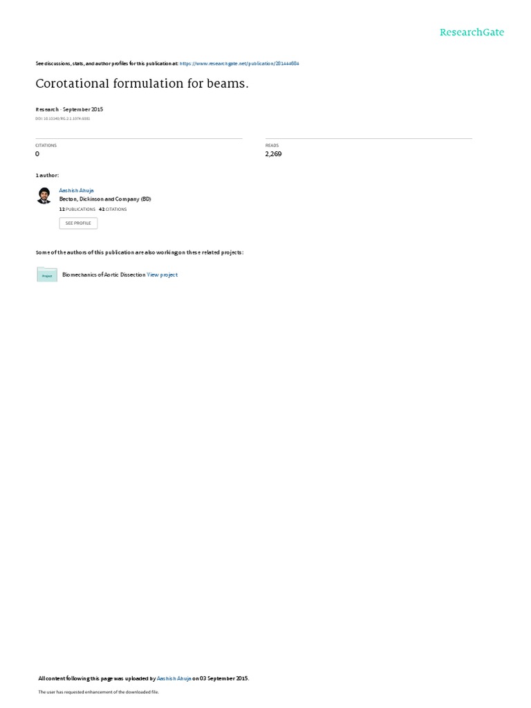 Corotational Formulation For Beams.: September 2015 | PDF | Deformation ...