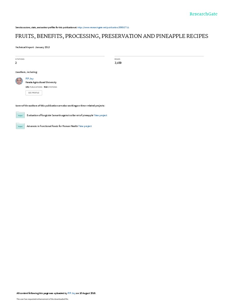 Fruits, Benefits, Processing, Preservation and Pineapple Recipes | PDF ...